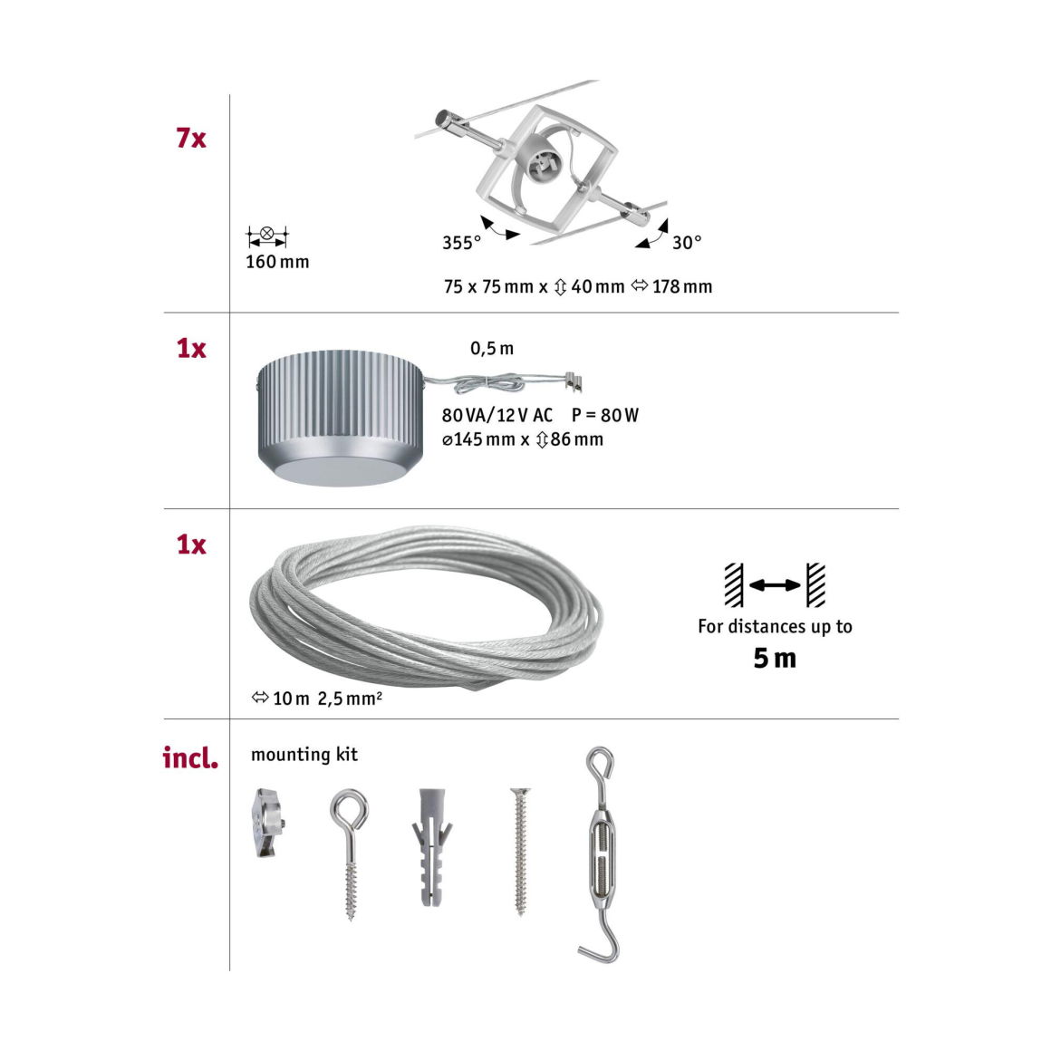 Kabelsysteem Mac Ii Basisset Gu5 3 Max 7x10w Dimbaar 230 12v Chroom Mat