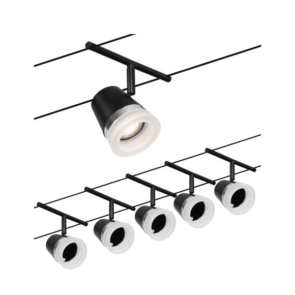 Corduo Seilsystem Cone Basisset Gu5 3 Max 5x10w 230 12v Schwarz Matt Chrom